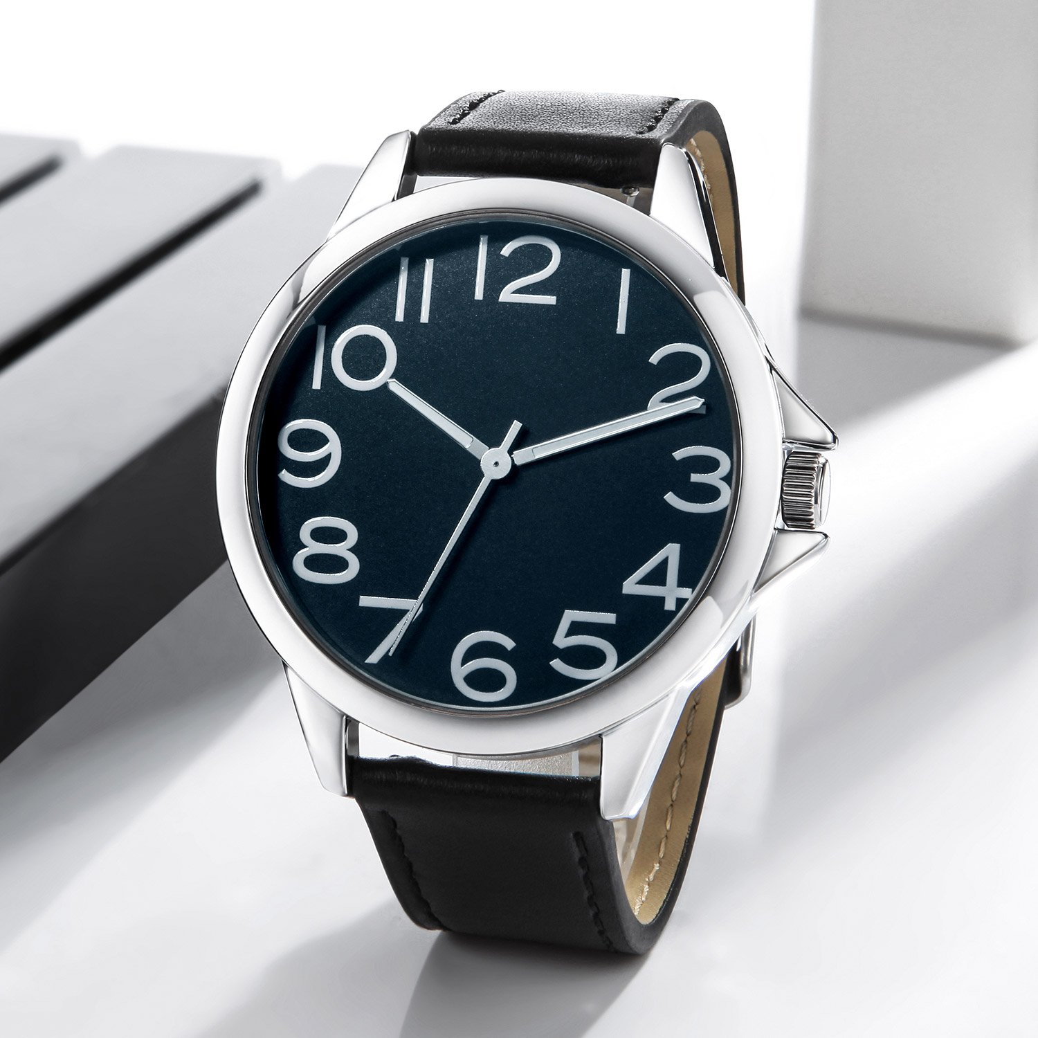 Men Quartz Watch with Leather Strap Wrist Watch - Classic Arabic ...